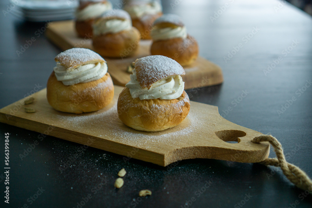 Swedish Semla. A traditional scandinavian cream filled cardamom bun ...