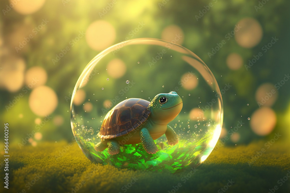 Little turtle in a bubble generated with AI Stock Illustration | Adobe ...