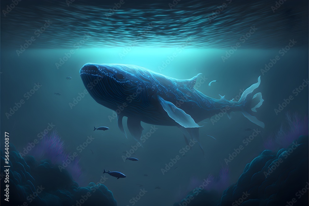 leviathan whale luminescent underwater at night giant full body in ...