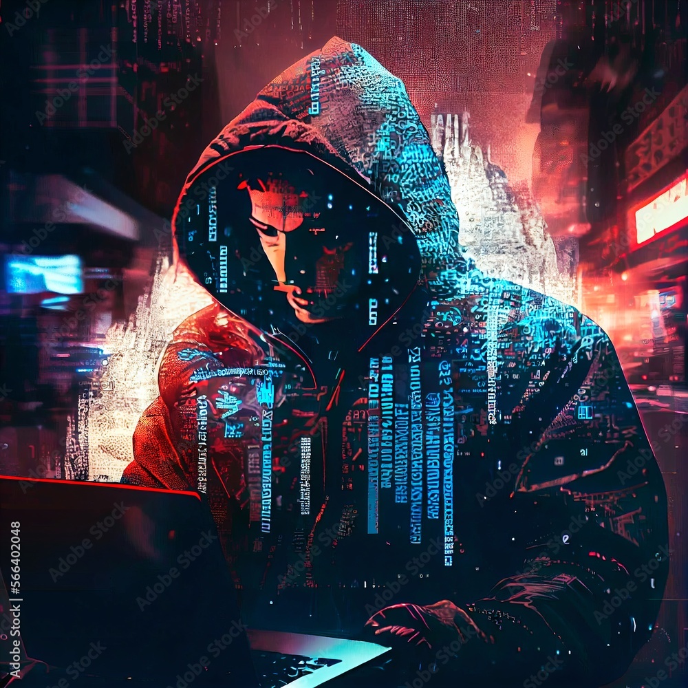 Portrait of a sci-fi cyberpunk hacker. High-tech futuristic man from ...