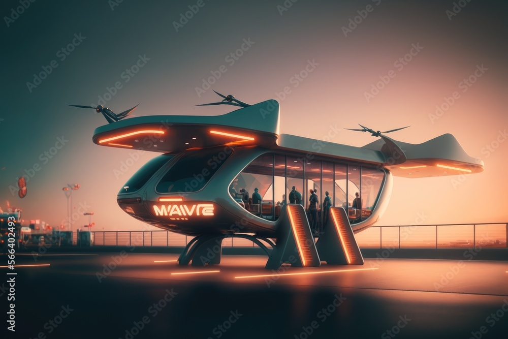 Ilustracja Stock: Future of urban air mobility, city air taxi, UAM ...