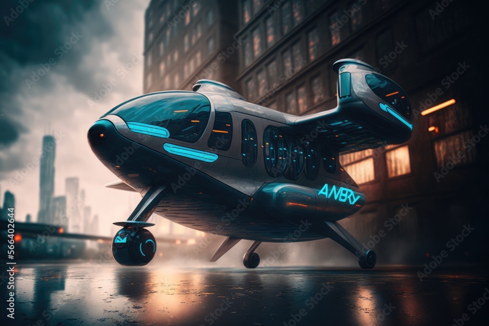 ภาพประกอบสต็อก Future of urban air mobility, city air taxi, UAM urban ...