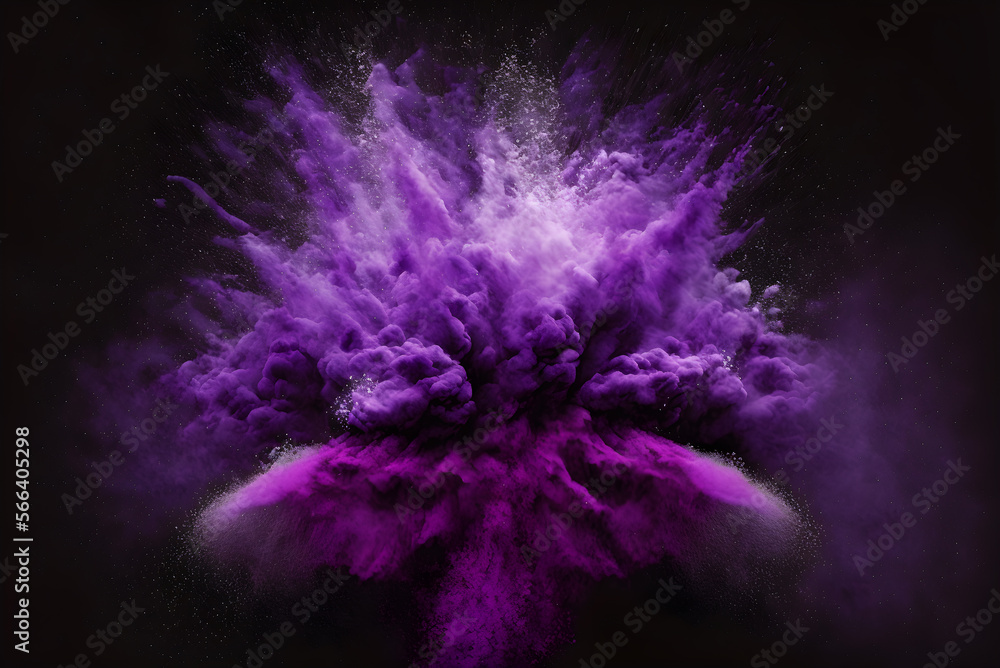 Purple powder explosion. Abstract closeup dust on backdrop. Powder ...