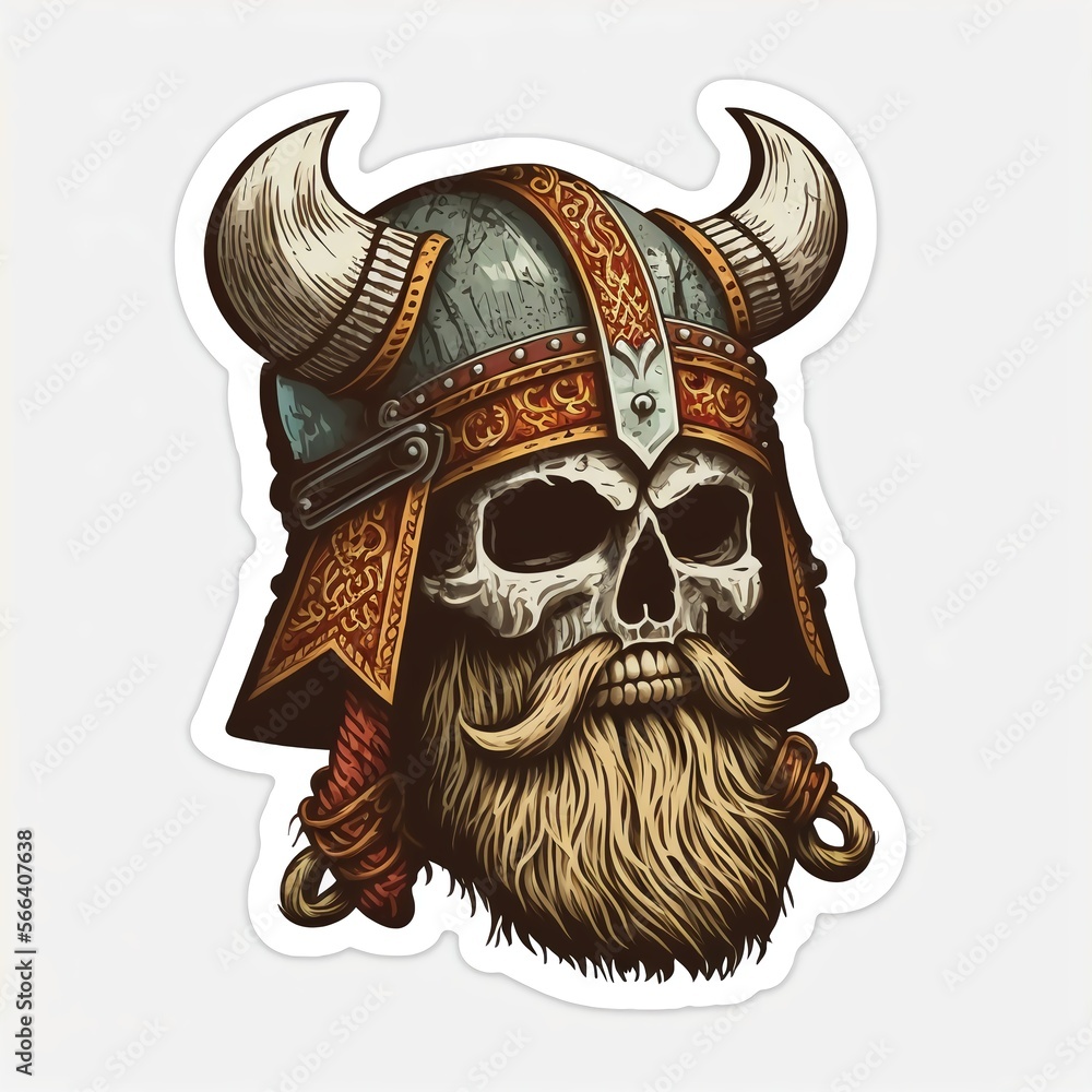 Viking vintage sticker. Design for t-shirt, logo, web, banner. Portrait ...