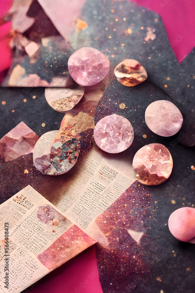Magazine collage style layout pink hues glitter stars pattern scrapbook ...