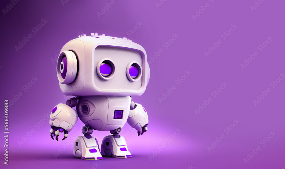 Cute white cartoon robot 3d on purple background. Generative AI. Stock ...