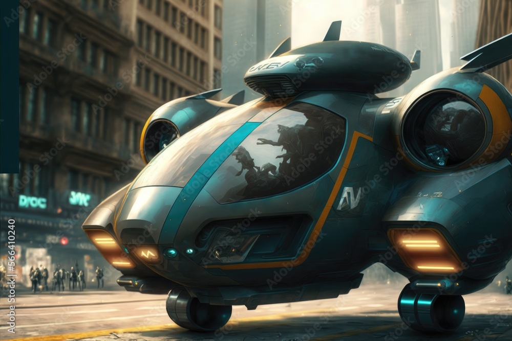 Future of Aerial Police vehicle, Air police unit in futuristic city ...