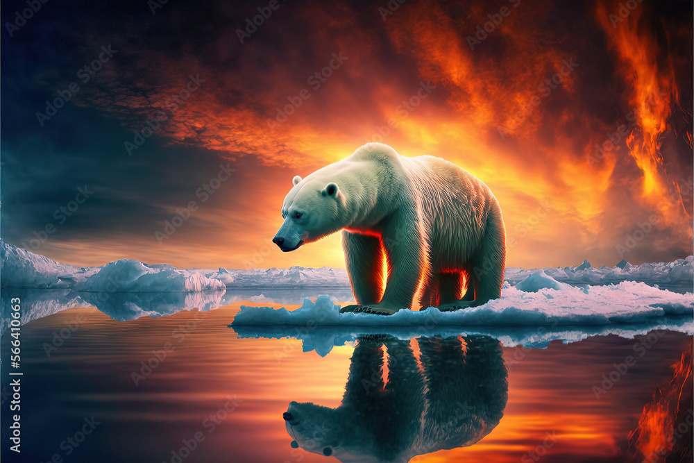 ภาพประกอบสต็อก polar bear global warming, earth heating up climate ...