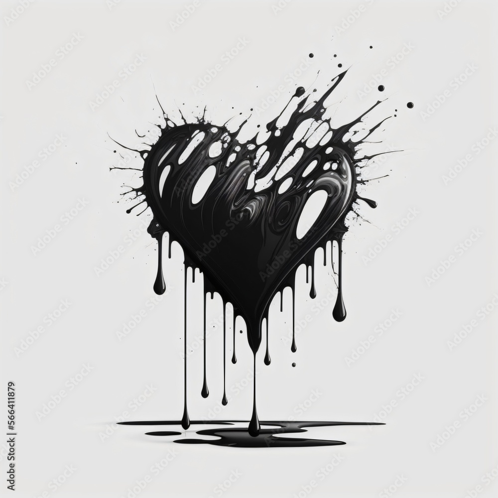 Black heart shape dripping in black ink, generative ai Stock ...