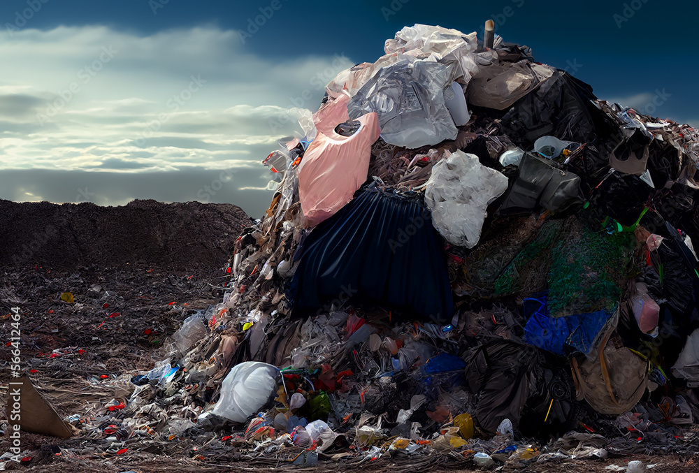 Landfill with solid household waste, AI Generative Illustration ...