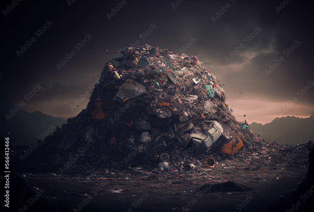 Landfill with solid household waste, AI Generative Illustration ...