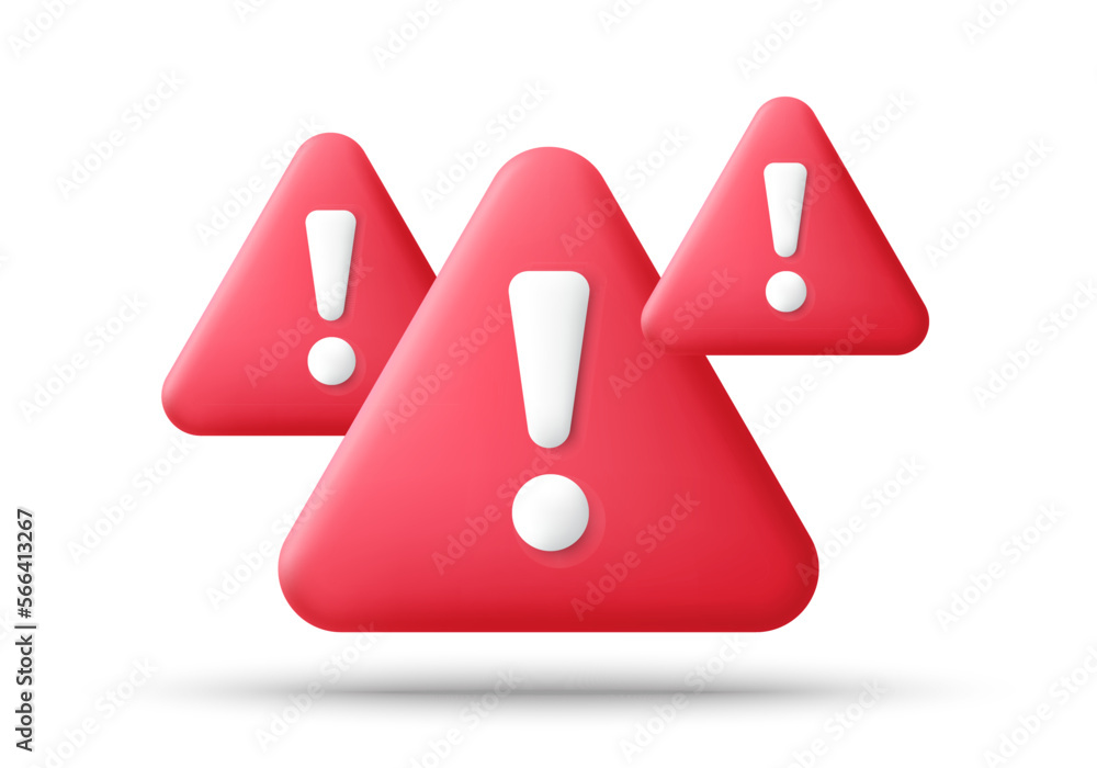 Red danger warning triangle 3d icon. Alert, caution or emergency ...