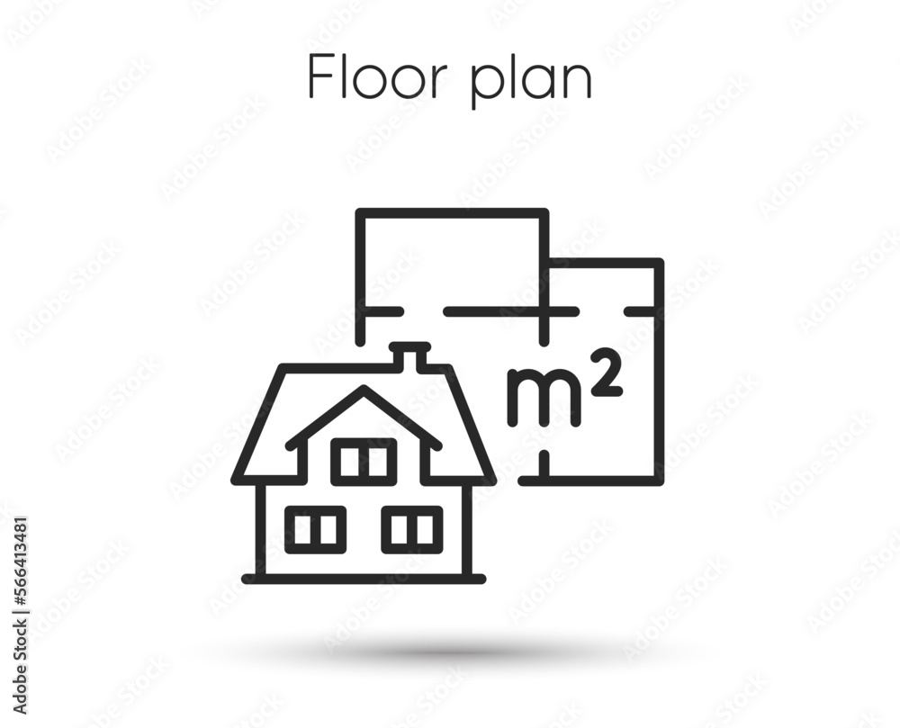 House plan line icon. House architectural floor plan sign. Square ...