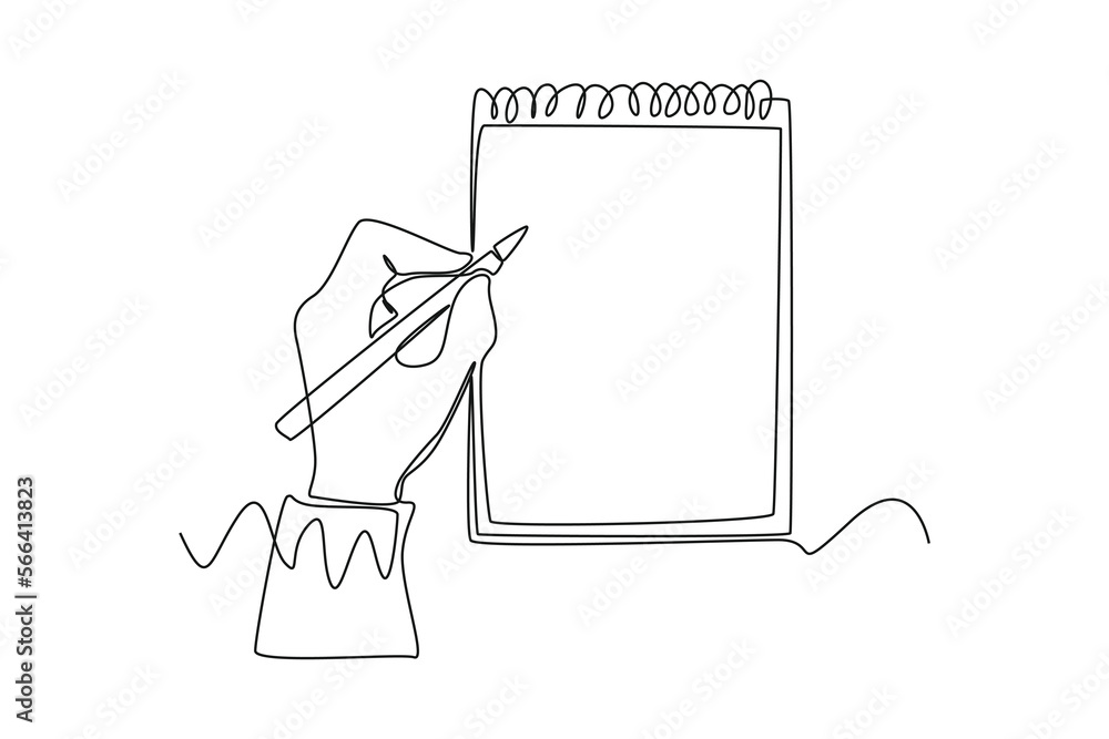 Single one line drawing hand holding pens writing on note. Education ...