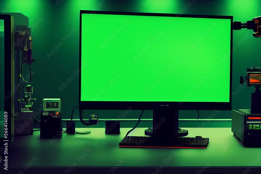 Modern Industrial Research Laboratory with Desktop Computer with Green ...