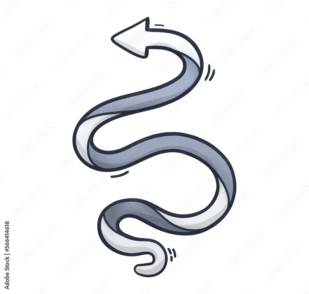 Arrow wriggling like snake. Cartoon style. Stylised symbol of direction ...