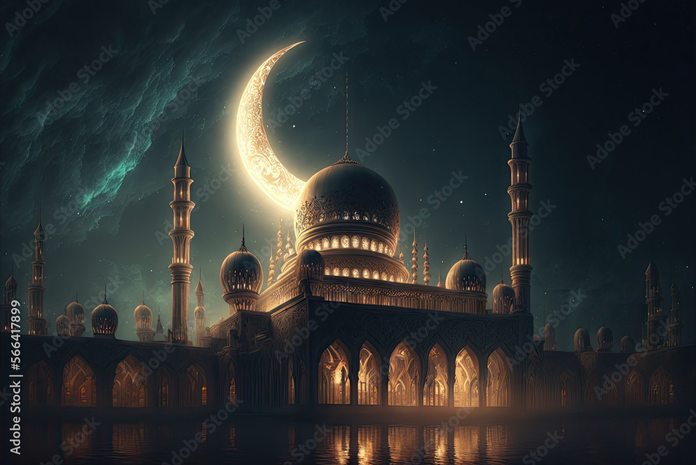Muslim mosque beautiful illustration. Generative AI Stock Illustration ...