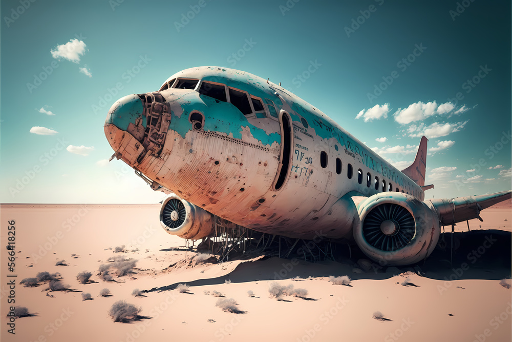 Deserted airplane, plane broken down, old aircraft abandoned in the ...