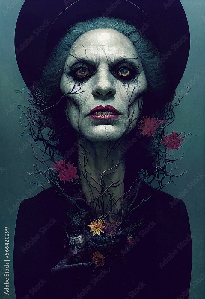 Mystical creepy woman with frightening makeup. Gothic mystery woman ...
