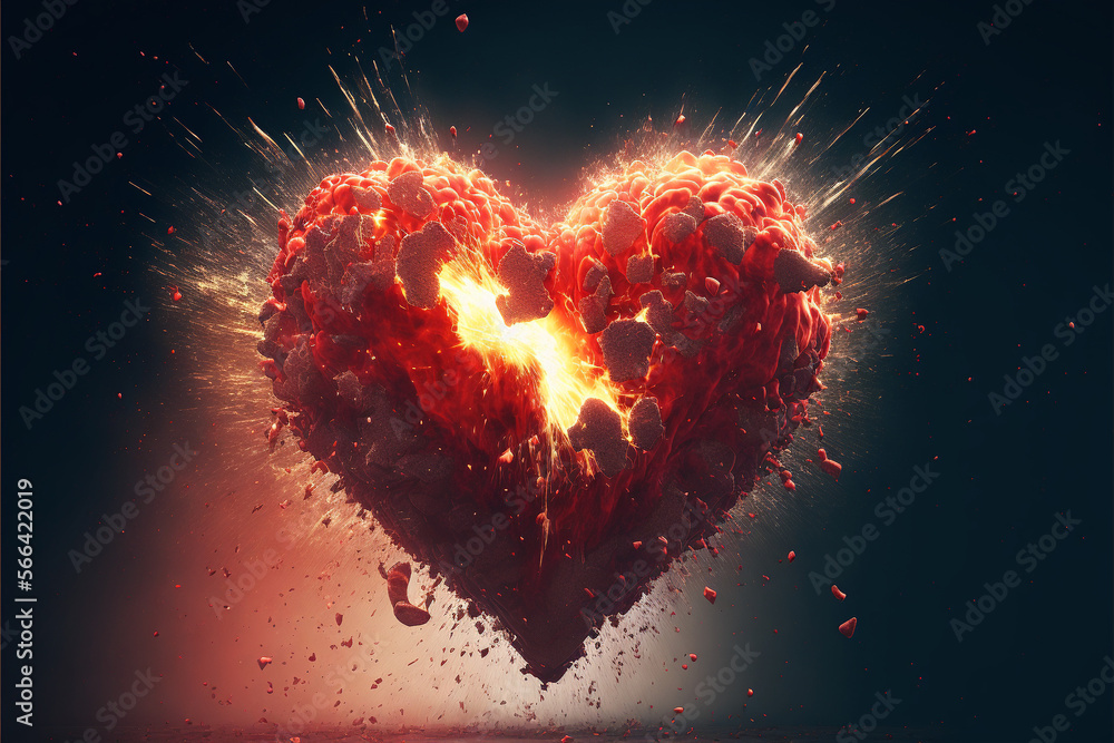 Big Red Heart Explosion: A Passionate Display of Love (Generative AI ...