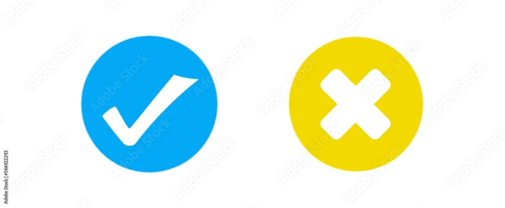 Blue check mark and yellow cross symbol icon element, Simple ok yes no ...