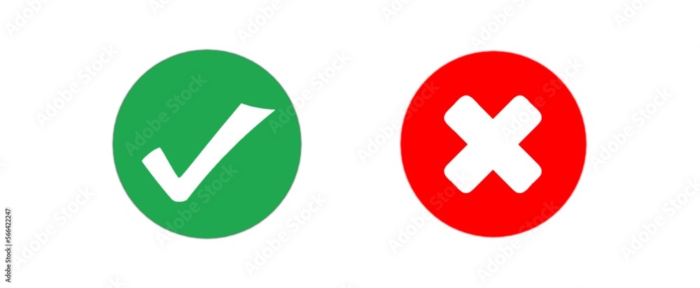 Green check mark and red cross symbol icon element, Simple ok yes no graphic design, right tick ...