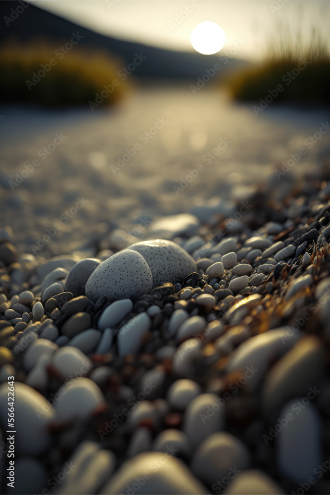 Beach with small stones and rocks, rocky, water, horison Stock ...