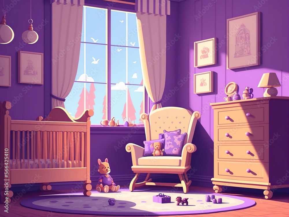 cartoon illustration, children's room with armchair and toys generative ...