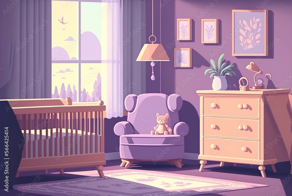 cartoon illustration, children's room with armchair and toys generative ...