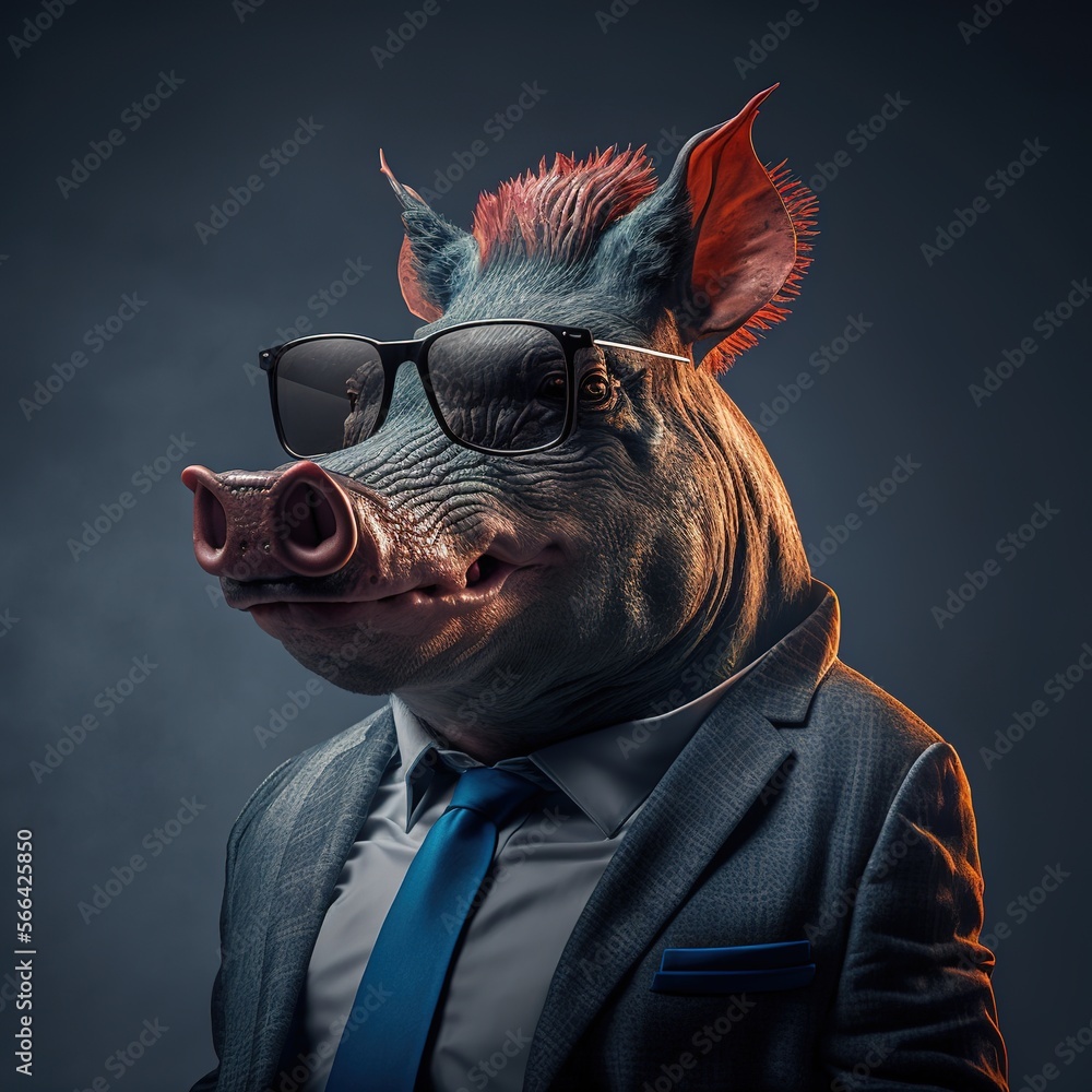 ภาพประกอบสต็อก Illustration of Razorback Hog photography in a suit as ...