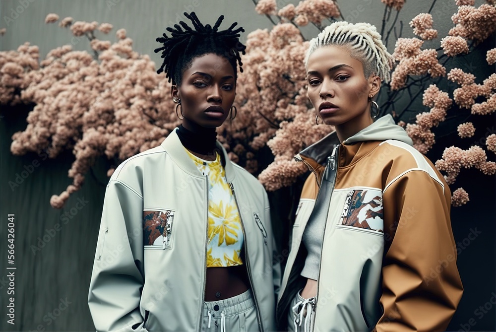 Two young black women posing in modern clothes with the seriousness of ...
