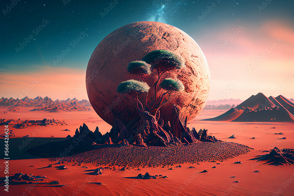 Fantasy globe located on deserted land, apocalyptical setting of ...