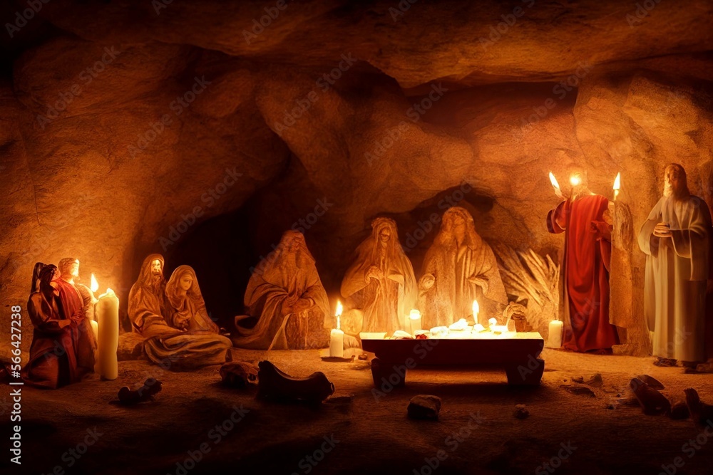 Nativity scene. Christian Christmas concept. Birth of Jesus Christ ...