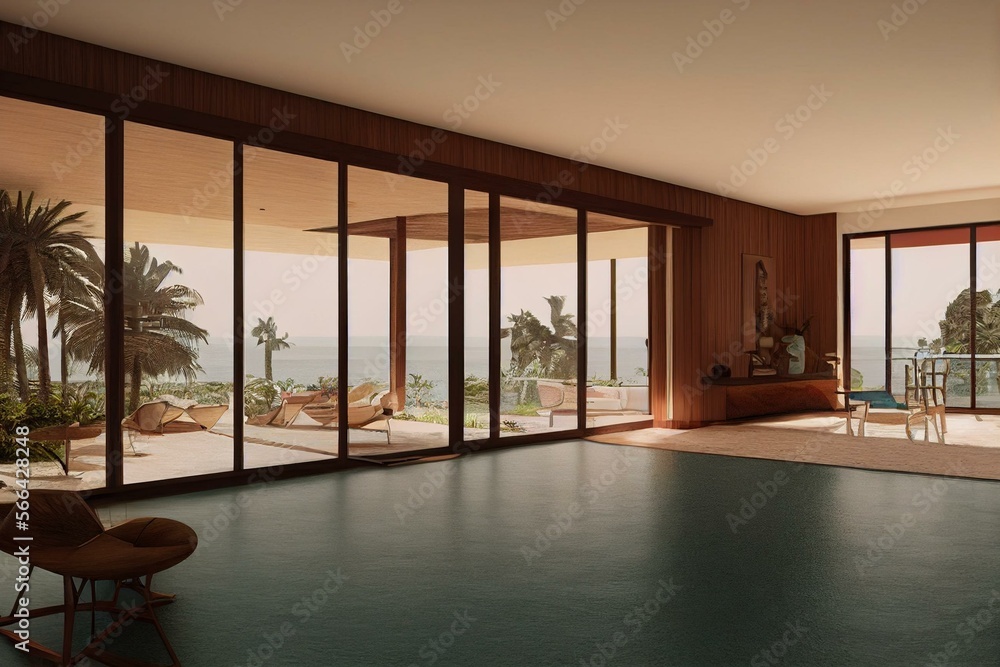 Generative AI illustration of mid-century modern beachfront villa ...