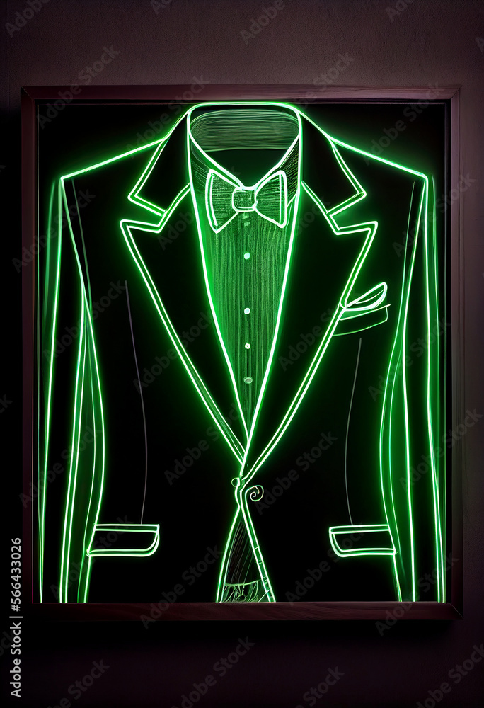 Formal tuxedo in neon contour lines advertisement and shop logo design ...