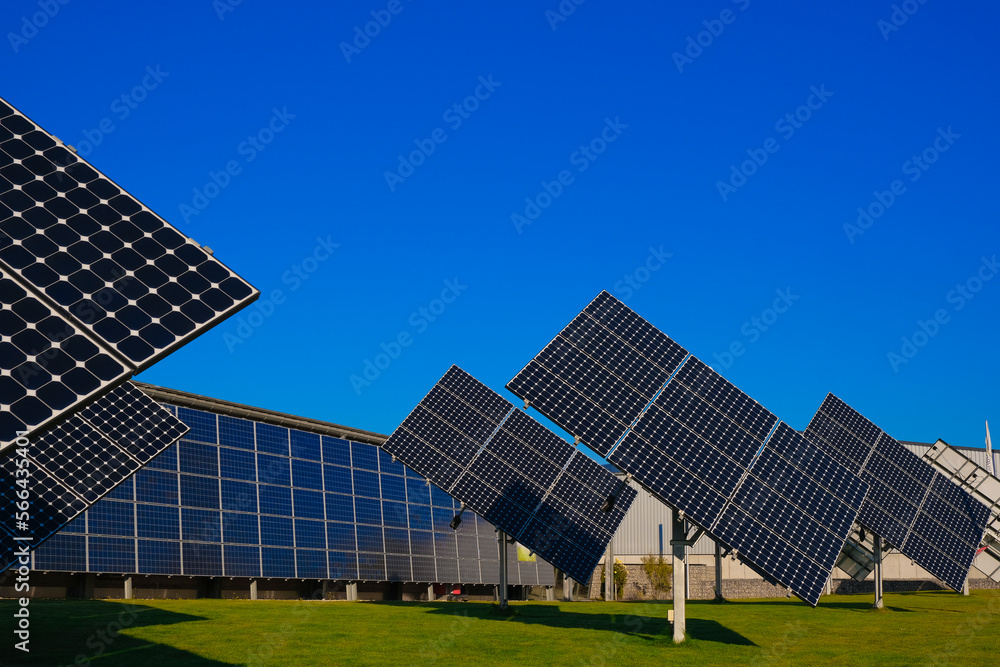 Solar panels samples on a blue sky background.Renewable energy from ...