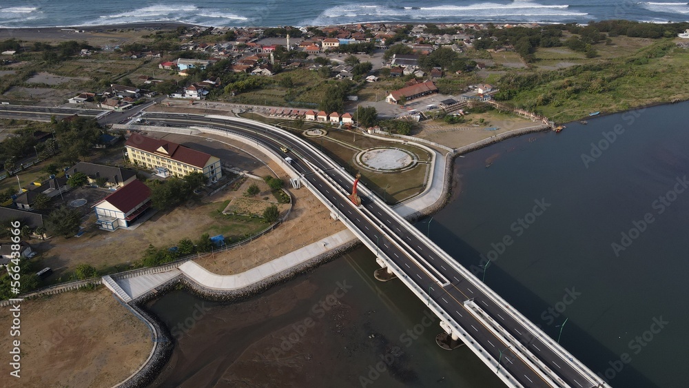 Aerial view of the Kretek 2 bridge which is the southern causeway ...