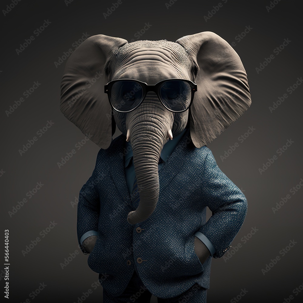 Illustration of elephant photography in a suit as mascot fun human-like ...