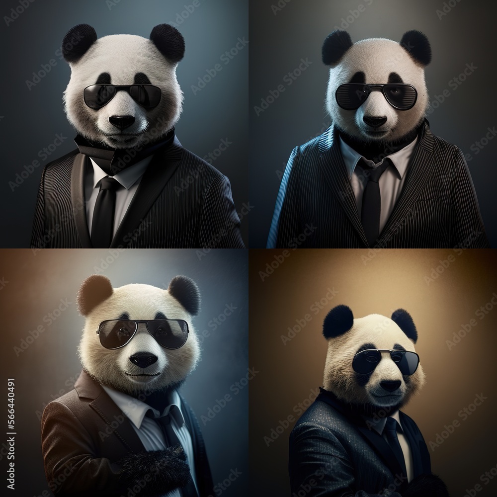 Illustration of panda photography in a suit as mascot fun human-like ...