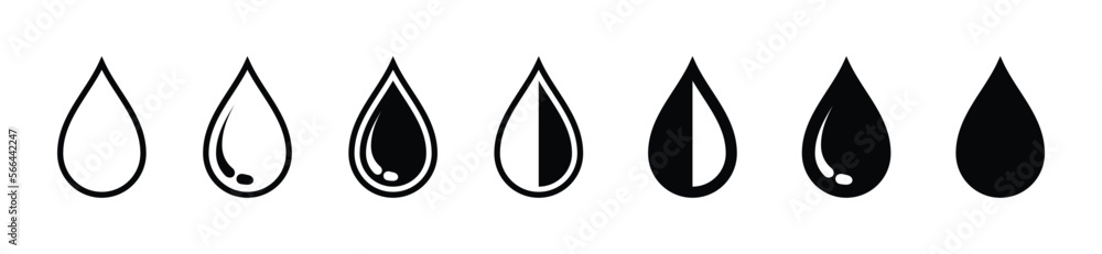 Water drops icon set. Water droplets icon collection. Raindrops sign in ...