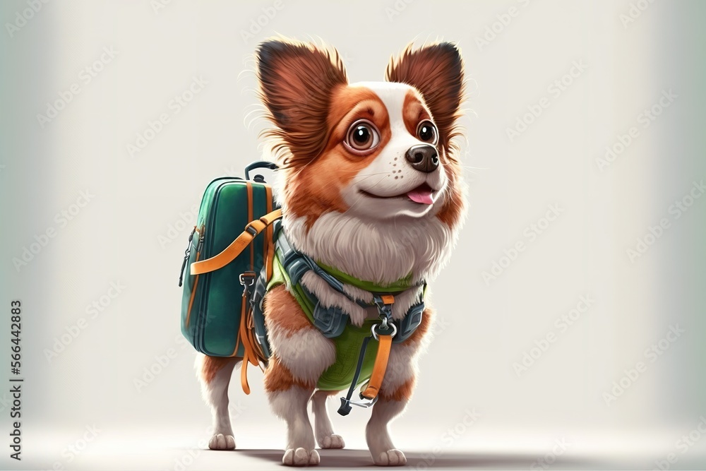 Cartoon animation of puppy wearing backpack for adventure. Generative ...
