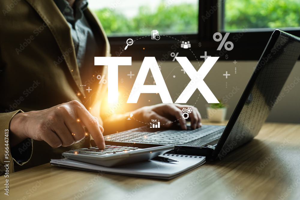 Tax deduction planning concept. Businessman calculating business ...