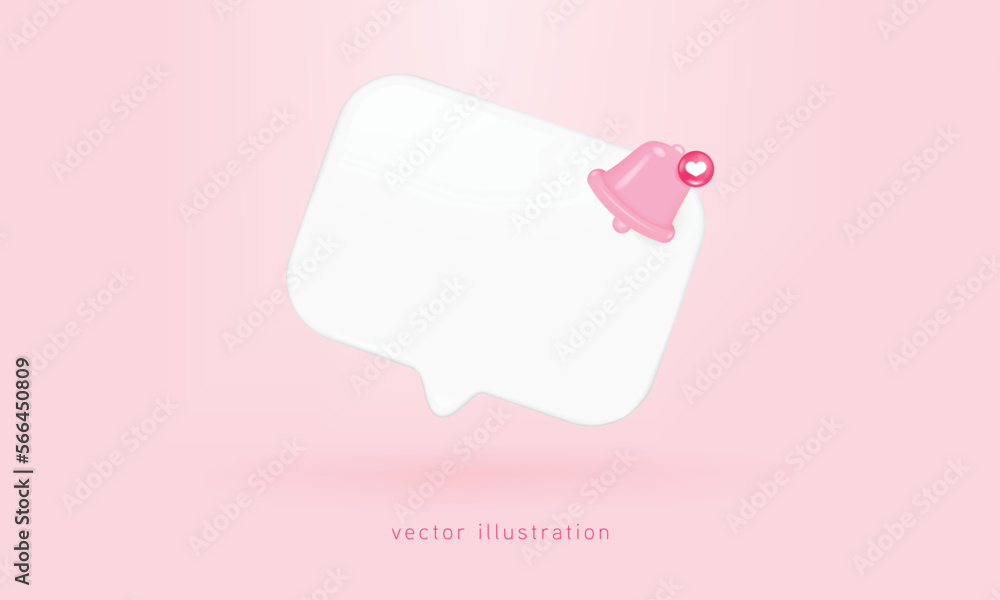 Vecteur Stock 3d white speech bubble with pink bell alert notification ...