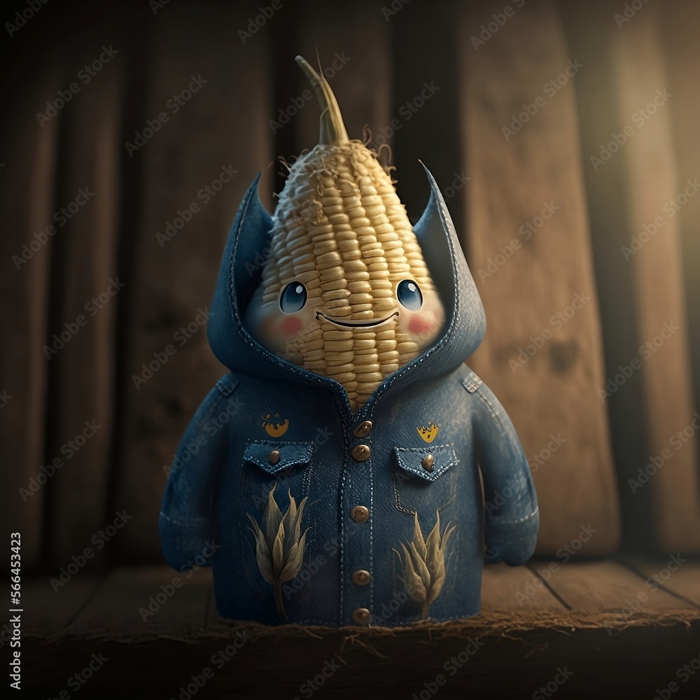 Cute Corn character wearing a denim jacket created with Generative AI ...