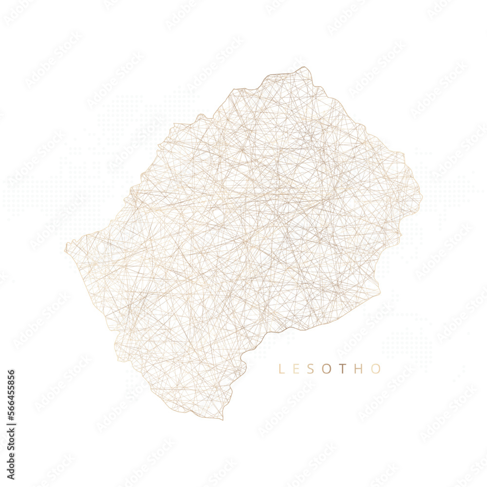 Low Poly Map Of Lesotho Gold Polygonal Wireframe Glittering Vector