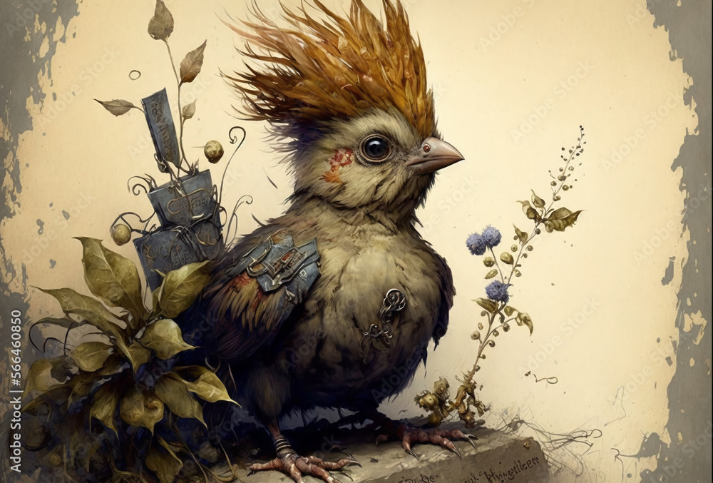 Steampunk Illustration of Cyborg Robotic Song Bird with Mechanical ...