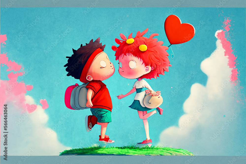 Cartoon drawing of a couple kissing, cute cartoon, Generative Ai Stock ...