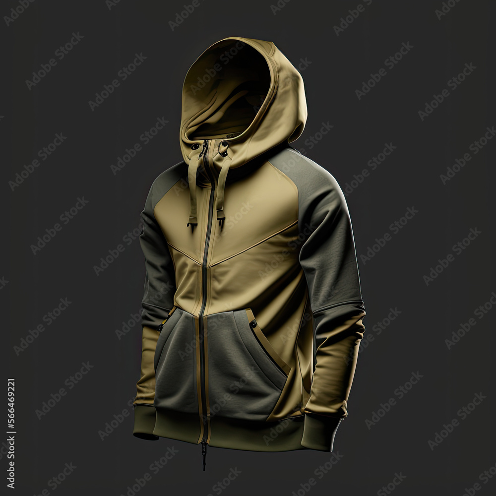 hooded sweatshirt colored olive green on the bottom and slate gray on ...