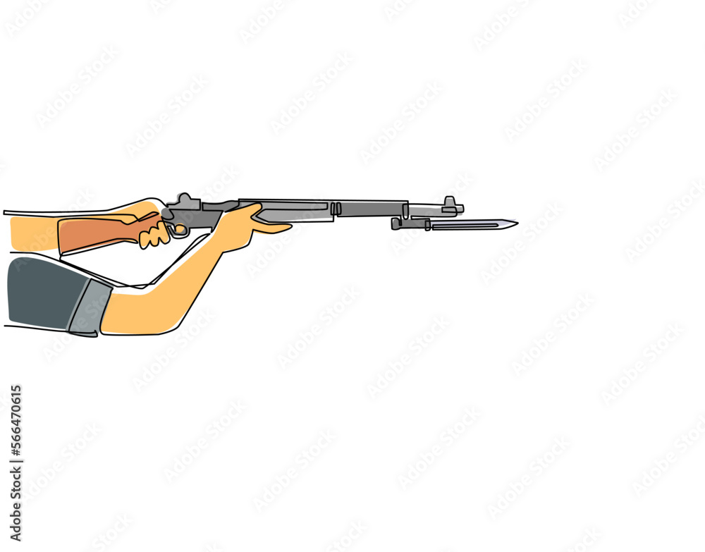 Continuous one line drawing hand holding M1 garand semi-automatic rifle ...