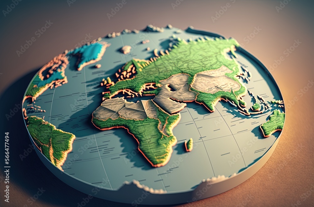 map of the world, geography made with generative ai, globe, 3d, planet ...